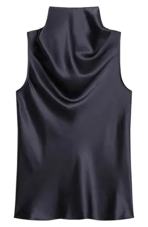 Helmut Lang Silk Satin Draped Tank - Navy