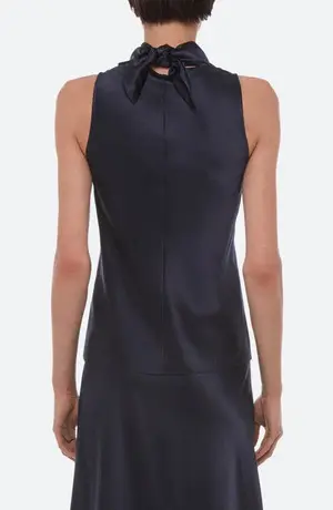 Helmut Lang Silk Satin Draped Tank - Navy