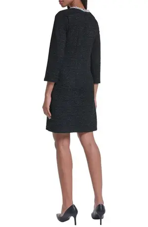 Karl Lagerfeld Paris Bead Detail Shimmer Knit Tweed Shift Minidress