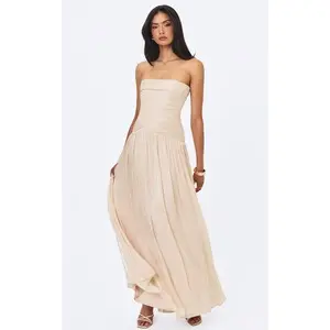 MISS CIRCLE NEW YORK Olivine Crystal Organza Strapless Maxi Dress