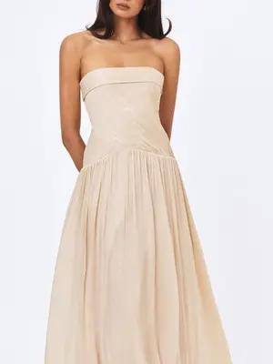 MISS CIRCLE NEW YORK Olivine Crystal Organza Strapless Maxi Dress