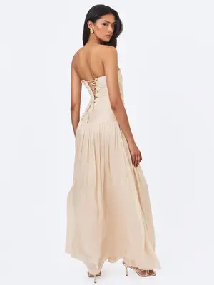 MISS CIRCLE NEW YORK Olivine Crystal Organza Strapless Maxi Dress