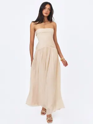 MISS CIRCLE NEW YORK Olivine Crystal Organza Strapless Maxi Dress