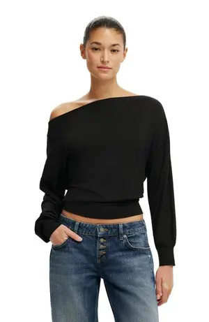 COTTON ON Sage Off Shoulder Long Sleeve - Black