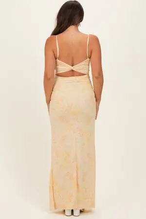 PINKBLUSH Floral Print Cutout Back Maxi Dress