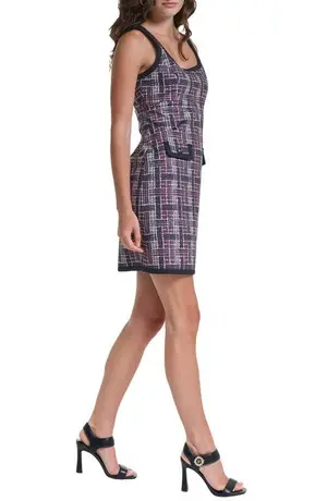 Karl Lagerfeld Paris Tweed Print Sleeveless Ponte Minidress