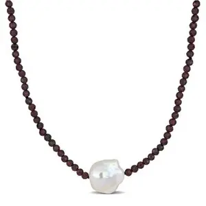 JULIANNA B. Cultured Pearl & Purple Beaded Necklace - Garnet