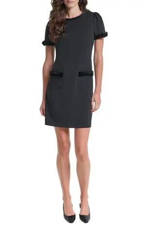 Karl Lagerfeld Paris Velvet Detail Scuba Crepe Shift Minidress - Black