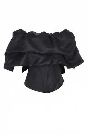 MODENAIRE Off Shoulder Ruffle Overlay Corset Top - Black