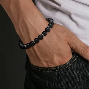 JAN LESLIE Spring Fit Gemstones 8mm Bracelet - Black