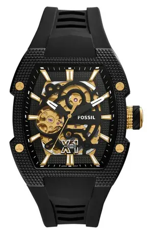 Fossil Machine Automatic Silicone Strap Watch - Black