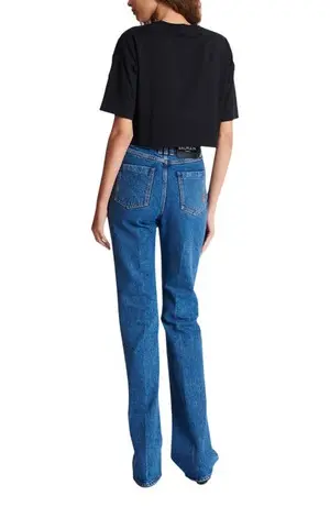 Balmain Boxy Cropped T-shirt With Printed Logo - Black