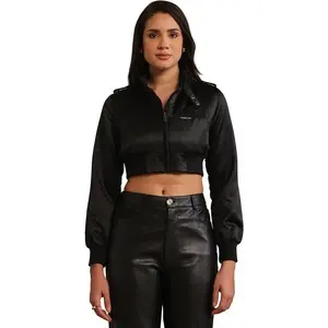 MEMBERS ONLY Cropped Classic Satin Iconic Racer Jacket - Black