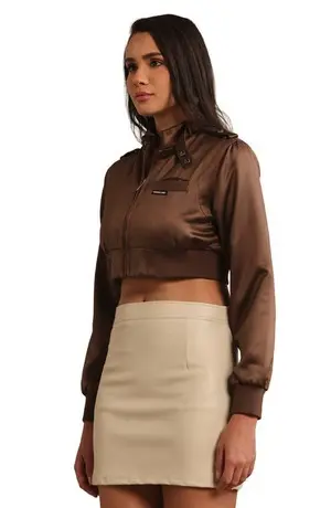 MEMBERS ONLY Cropped Classic Satin Iconic Racer Jacket - Brown