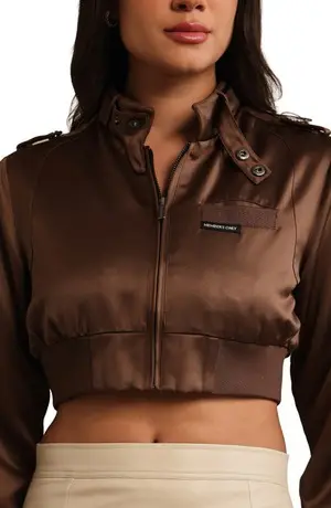 MEMBERS ONLY Cropped Classic Satin Iconic Racer Jacket - Brown