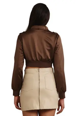 MEMBERS ONLY Cropped Classic Satin Iconic Racer Jacket - Brown