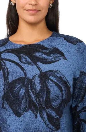 Vince Camuto Floral Sketch Crewneck Sweater