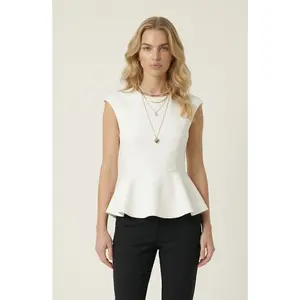 MODENAIRE Structured Cap Sleeve Peplum Top - White