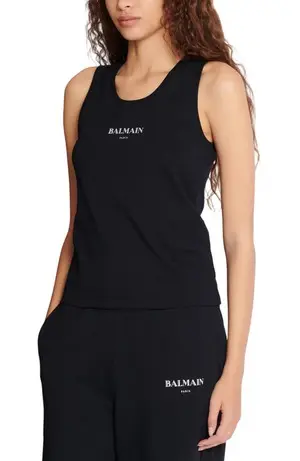 Balmain Printed Cotton Tank Top - Black