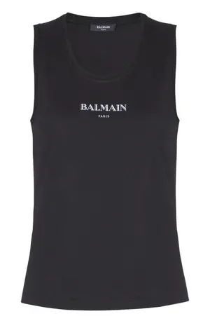 Balmain Printed Cotton Tank Top - Black