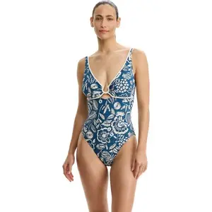 GOTTEX Garden Mist V-neck One Piece Swimsuit - Denim