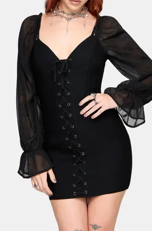 DISTURBIA Lena Corset Mini Dress With Bishop Sleeves