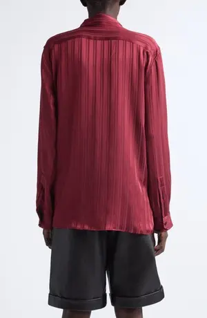 Saint Laurent Satin Stripe Tie Neck Shirt