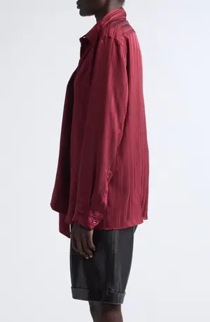 Saint Laurent Satin Stripe Tie Neck Shirt