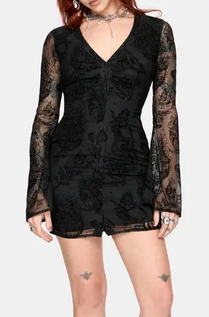 DISTURBIA Hexborn Baba Yaga Flocked Mini Dress - Black