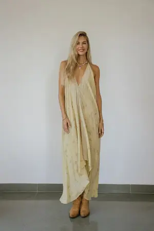 SUN CHILD Classic Silk Dress Revel - Yellow