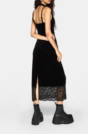 DISTURBIA Cathy Velour Lace Hem Cami Midi Dress