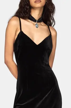 DISTURBIA Cathy Velour Lace Hem Cami Midi Dress