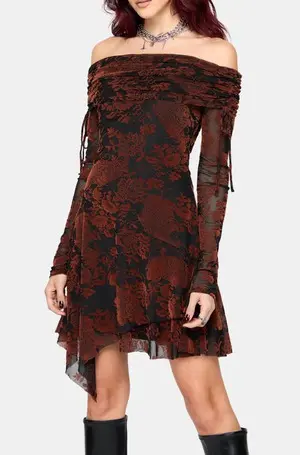 DISTURBIA Allegra Bardot Flocked Mini Dress