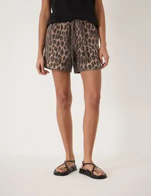 HUSH Betty Leopard Print Pull-on Denim Shorts
