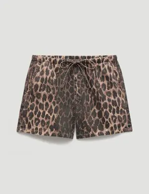 HUSH Betty Leopard Print Pull-on Denim Shorts