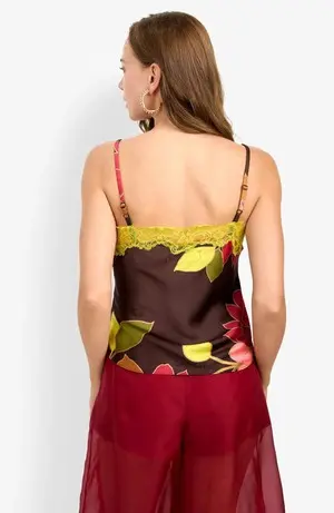 Trina Turk Amoira Floral Lace Trim V-neck Cami Top - Sera