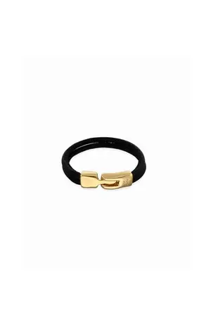 UNODE50 Black Leather Bracelet With Closure - Gold