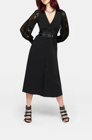 DISTURBIA Covenant Midi Dress With Lace Sleeves