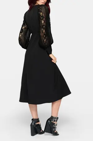 DISTURBIA Covenant Midi Dress With Lace Sleeves