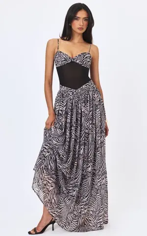 MISS CIRCLE NEW YORK Onora Chiffon Maxi Dress - Zebra Print