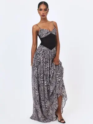 MISS CIRCLE NEW YORK Chiffon Maxi Dress - Zebra Print