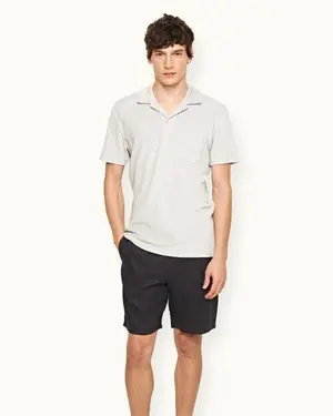 Orlebar Brown Terry Towelling Tailored Fit Towelling Polo Shirt - White Jade
