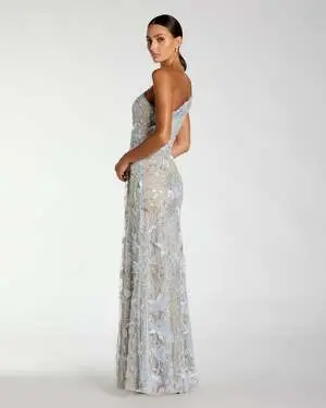 Mac Duggal Petite Sleeveless One Shoulder Embellished Lace Gown