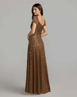 Mac Duggal Sequined Evening Gown With Embellished Shoulders