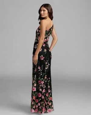 Mac Duggal Petite One Shoulder Floral Embroidered Gown