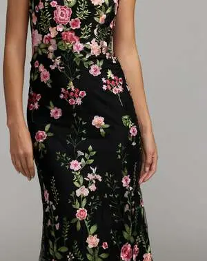 Mac Duggal One Shoulder Floral Embroidered Gown