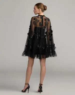 Mac Duggal Embellished Long Sleeve Trapeze Dress With Ruffle Hem