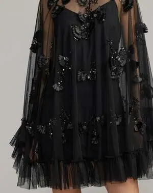 Mac Duggal Embellished Long Sleeve Trapeze Dress With Ruffle Hem