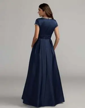 Mac Duggal Embellished Satin Ball Gown - Navy