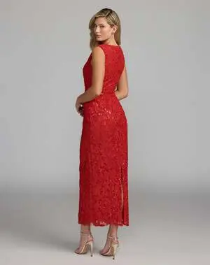 Mac Duggal Sleeveless Embroide Lace Midi Dress